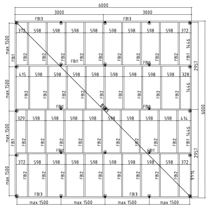Timber frame foundation XL 43x95 | 6 x 6m