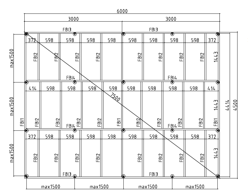 Timber frame foundation L 43x140 | 6 x 4.5m