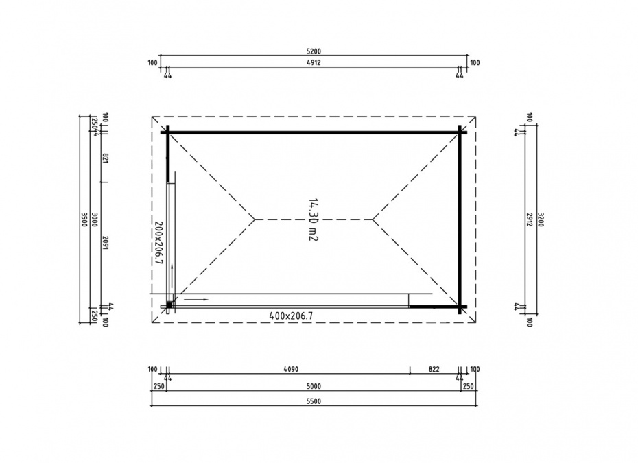 Corner Pavilion ALU 44 C | 5x3m (16'5''x9'10'') 44 mm