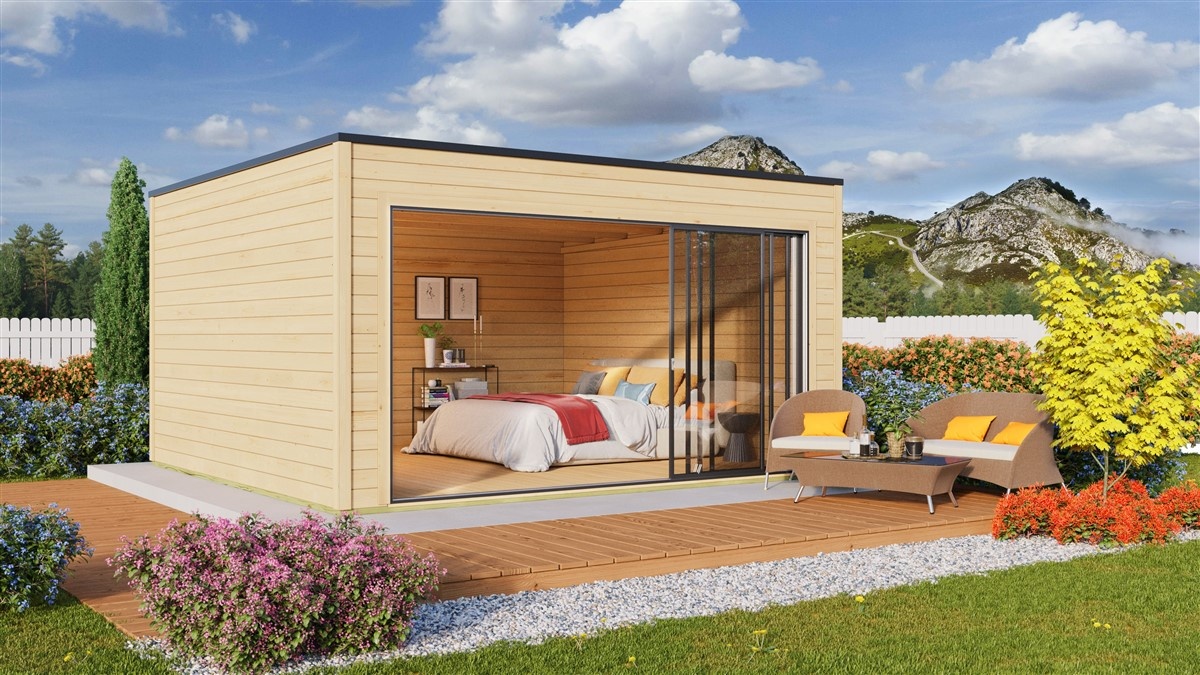 Summer house with compact sliding doors Q BIC ALU 44 C