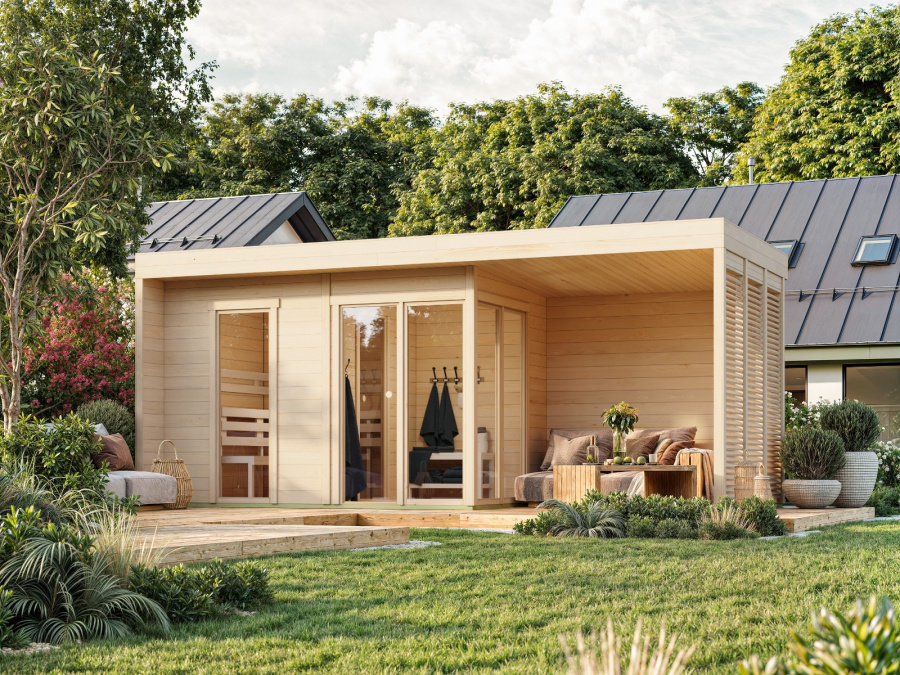 Sauna Finlandese da Esterno Freya L con Veranda | Gardenhouse24