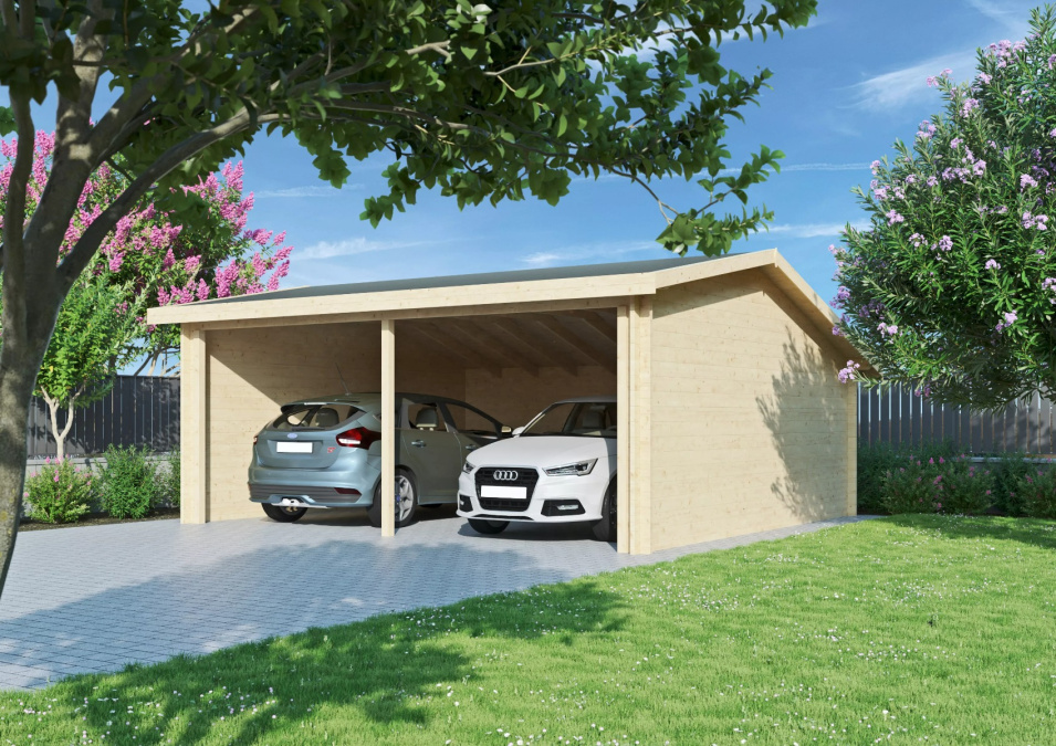 Tettoia in Legno per Due Auto WALSRODE 44 | Robusta, Naturale, 29 m²